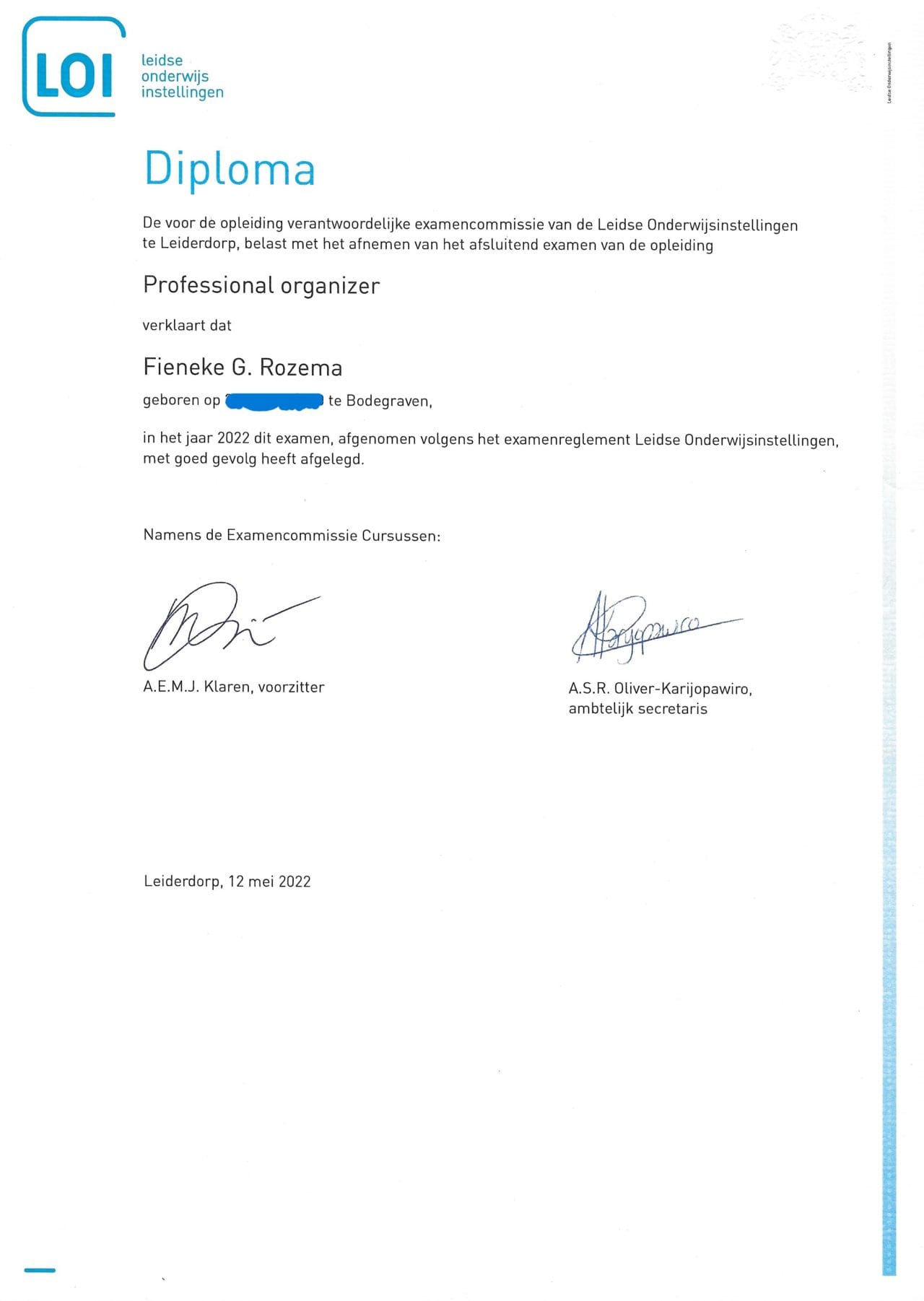 Diploma's en Certificaten - Lifestyle Massage Noordwijkerhout